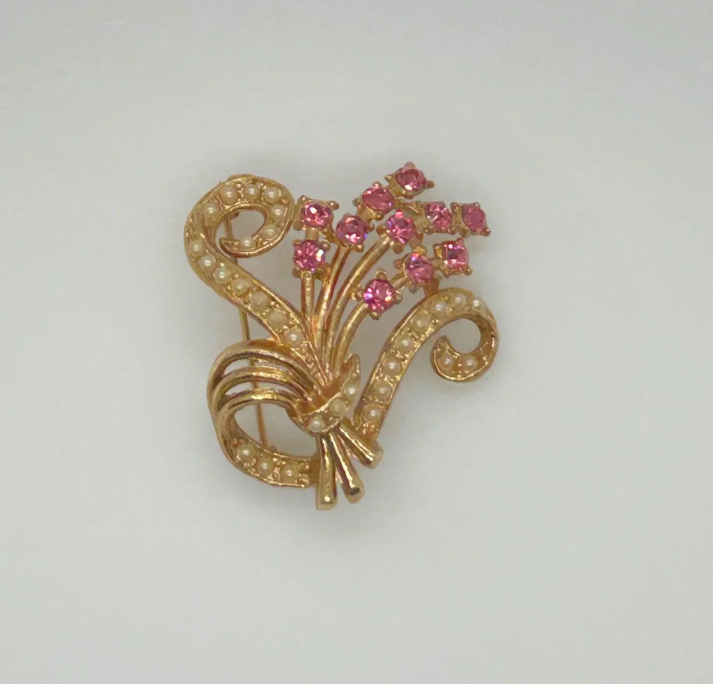Buy Vintage Pink Rhinestone and Faux Pearl Floral Brooch – Lamoree’s ...
